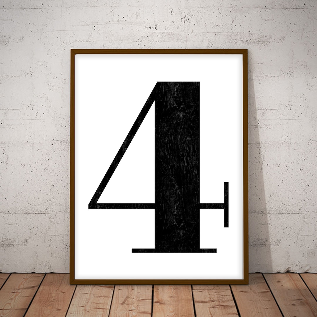 Printable Number 4, Number Four Poster, Black and White Number ...