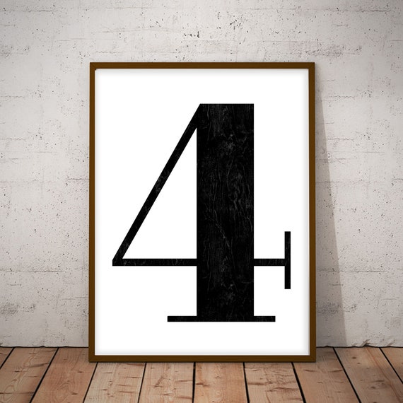 Printable Number 4 Number Four Poster Black and White | Etsy