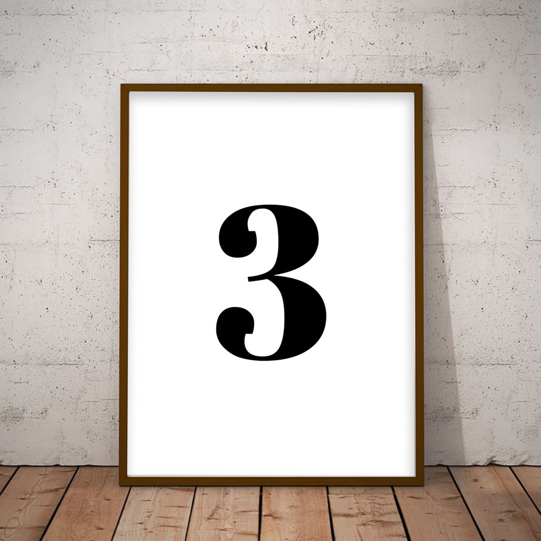 Printable Number 3, Number Three Poster, Black and White Number ...
