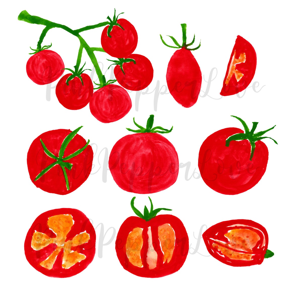 Tomato Clip Art Red Tomato Watercolor Tomato Vegetable - Etsy