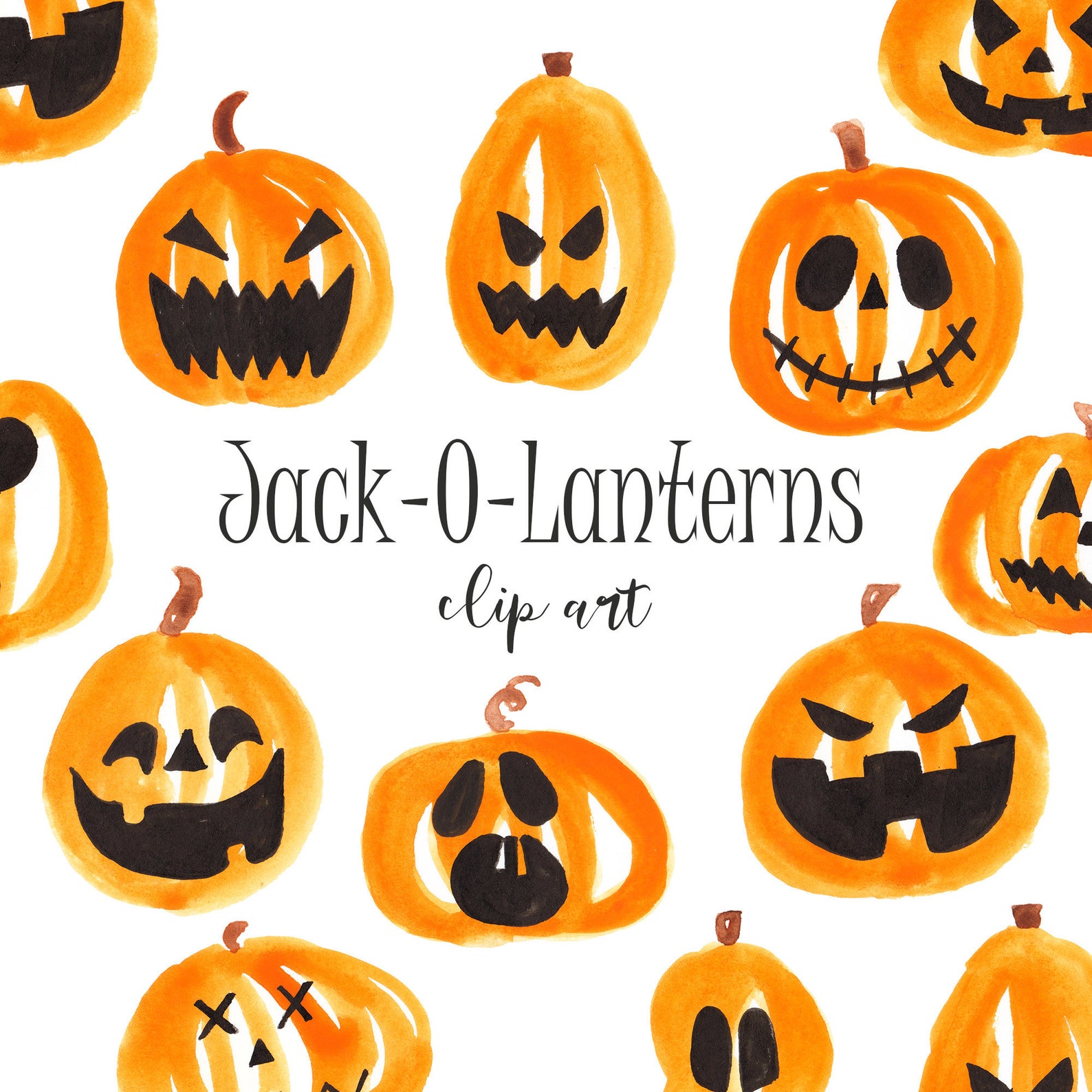 Jack-o Lantern Halloween Watercolor Scary Clip Art Pumpkin - Etsy