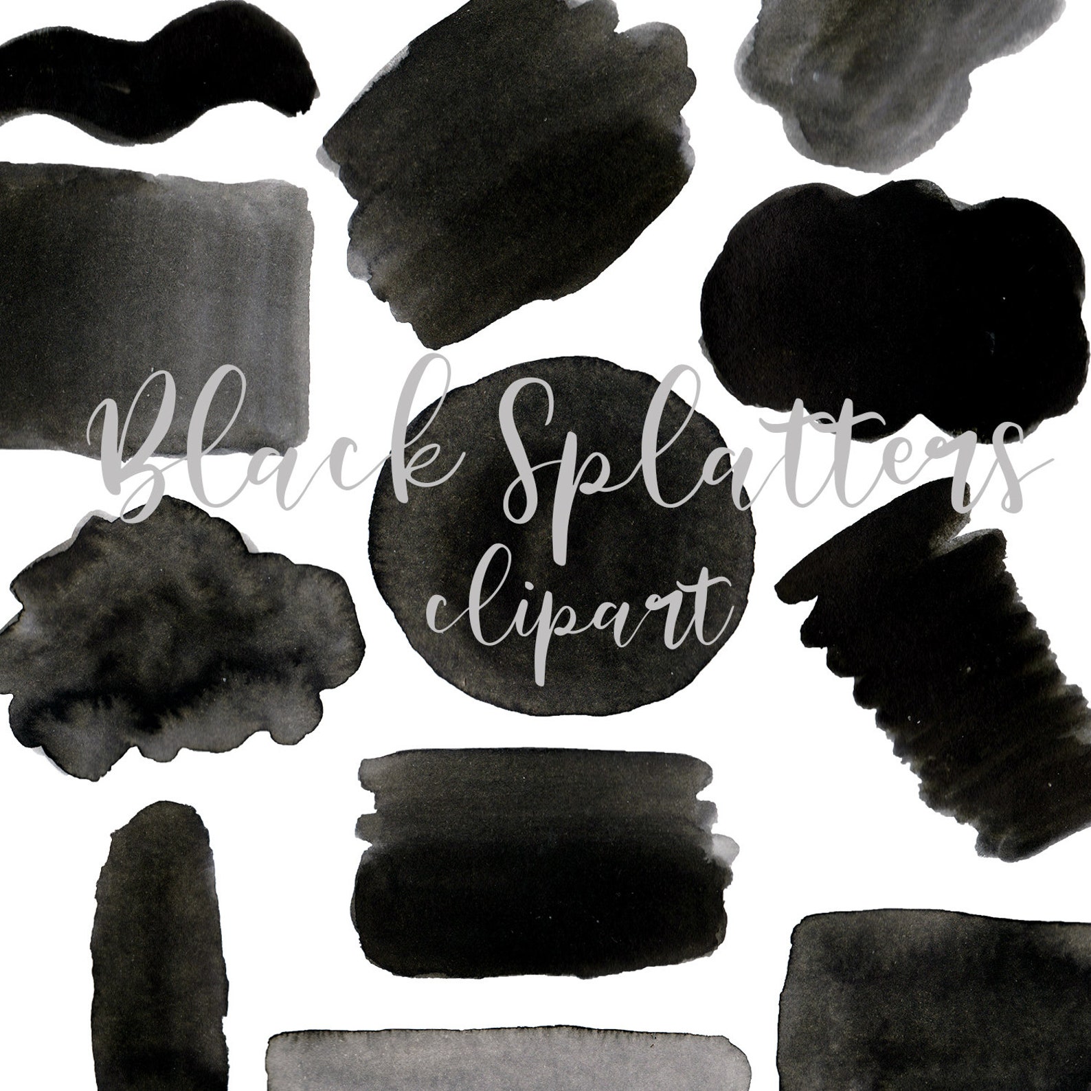 Black Splatter Clipart #5, Watercolor Splash Clipart, Brush, Art, Blob ...
