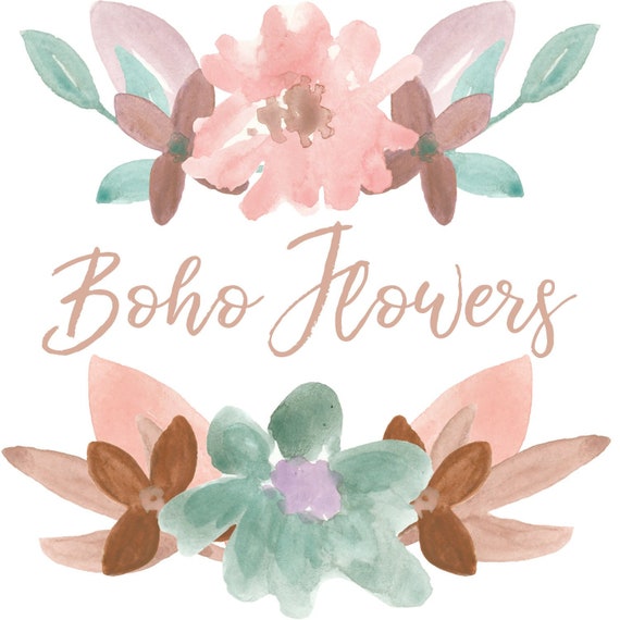 Boho Flowers Clipart Bohemian Flowers Floral Bouquet Boho | Etsy