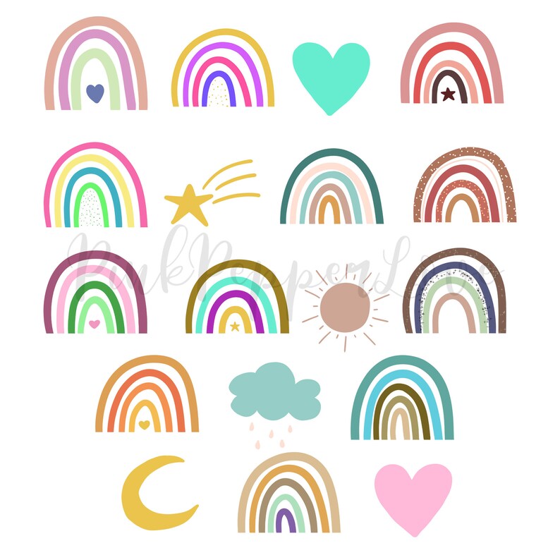 Rainbow clip art boho rainbow pastel rainbow digital clip | Etsy