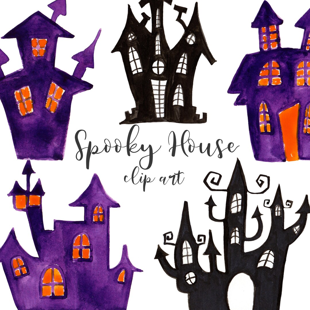 Haunted House, Halloween House, Watercolor Clip Art, Gothic House ...