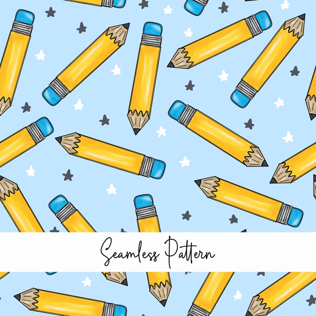 Pencil Seamless Pattern, Blue Pencil Digital Paper, Scrapbooking ...