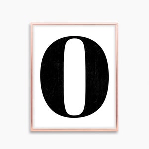 Número imprimible 0, número de póster cero, número en blanco y negro ...