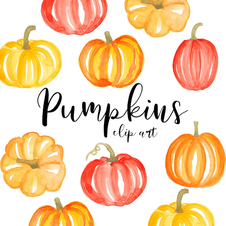 Pumpkin Clip Art, Watercolor Pumpkin, Fall, Winter, Orange Pumpkin ...