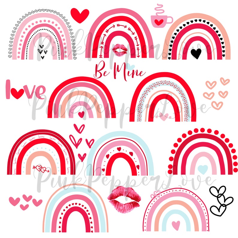 Rainbow Clip Art Valentine Clip Art PNG Rainbow Rainbow | Etsy