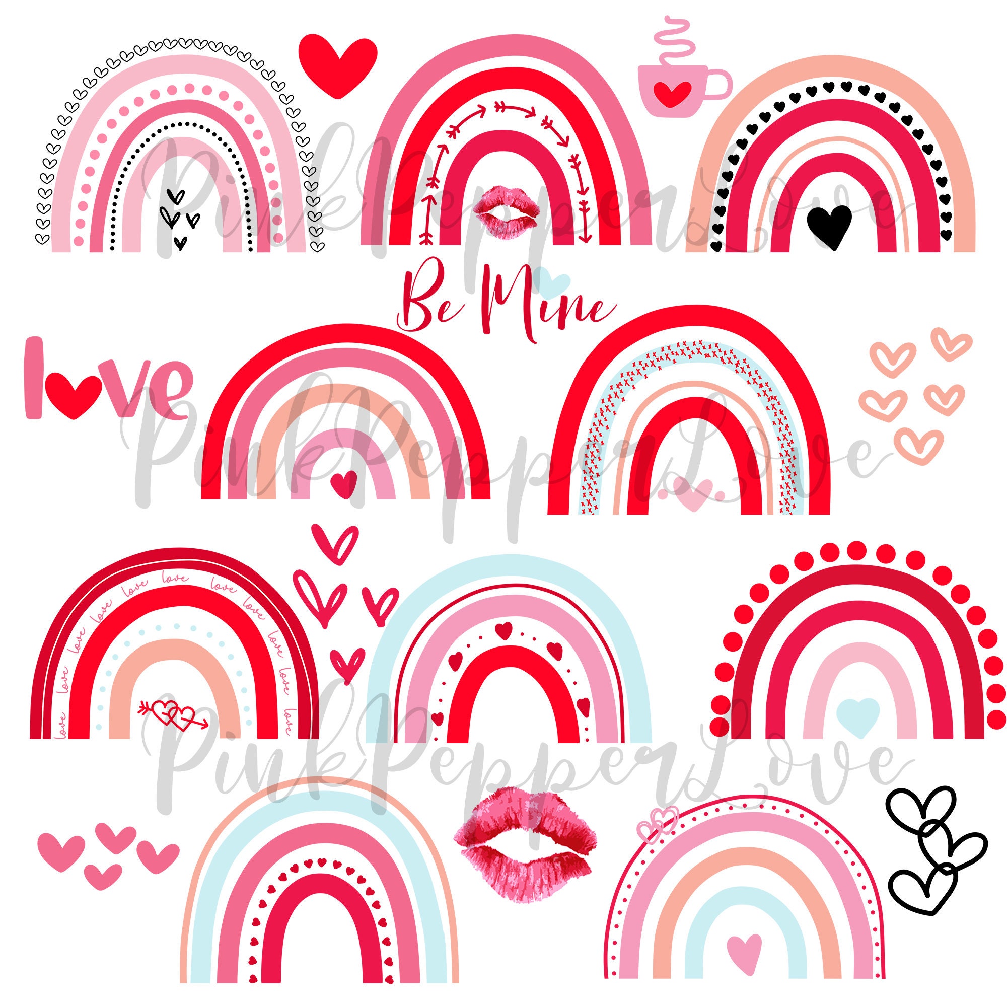 Rainbow Clip Art Valentine Clip Art PNG Rainbow Rainbow - Etsy