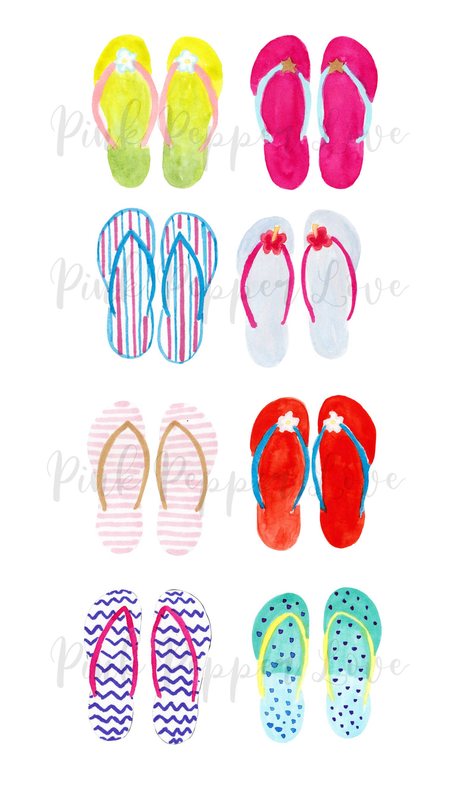 Flip Flops Clipart, Watercolor Clip Art, Summer Shoes Clipart, Beach ...