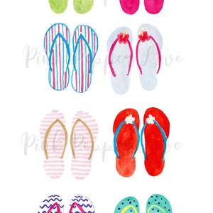 Flip Flops Clipart, Watercolor Clip Art, Summer Shoes Clipart, Beach ...