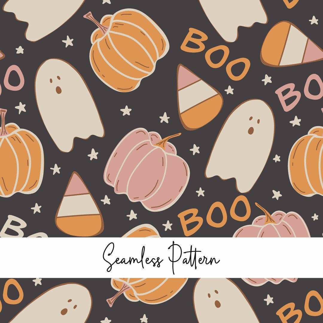 Boo Halloween Seamless Pattern, Pumpkins Digital Paper, Scrapbooking ...