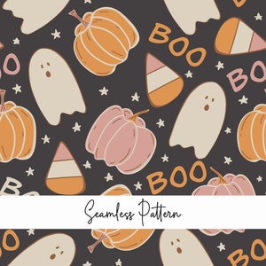 Boo Halloween Seamless Pattern, Pumpkins Digital Paper, Scrapbooking ...
