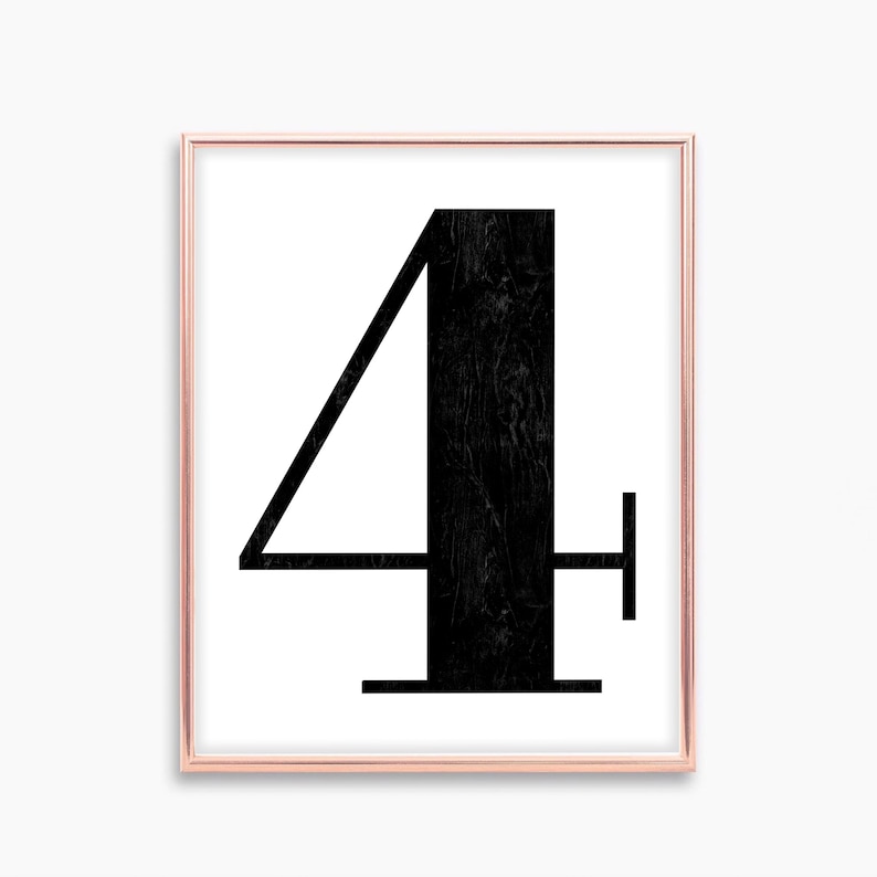 Printable Number 4 Number Four Poster Black and White | Etsy