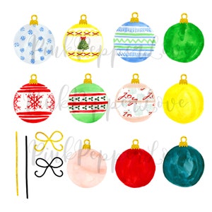 Christmas Baubles Clipart, Watercolor Balls, Christmas Ornament ...