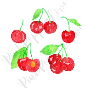 Cherries Clipart, Watercolor Cherry Clipart, Food Clip Art, Fruit ...
