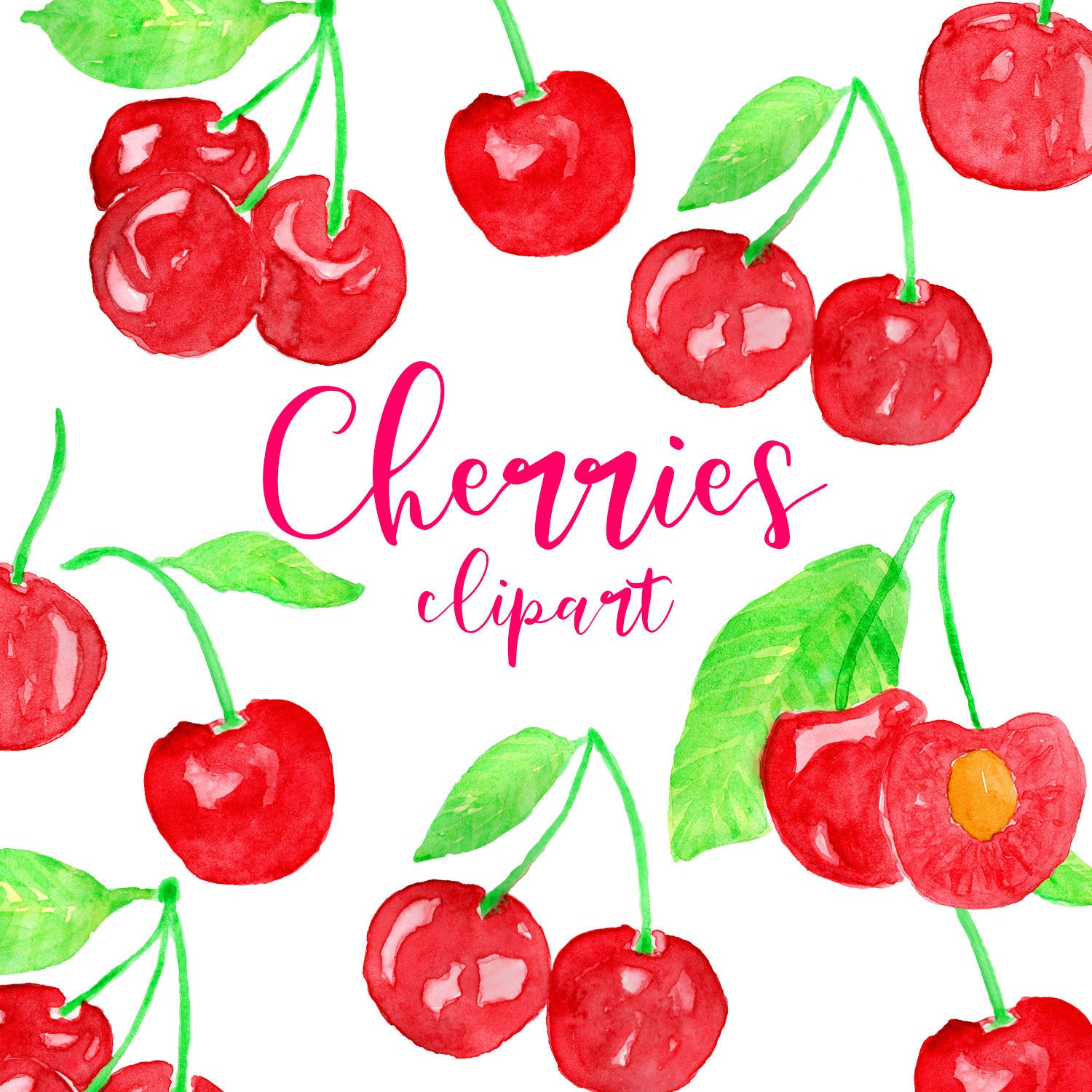 Cherries Clipart Watercolor Cherry Clipart Food Clip Art - Etsy
