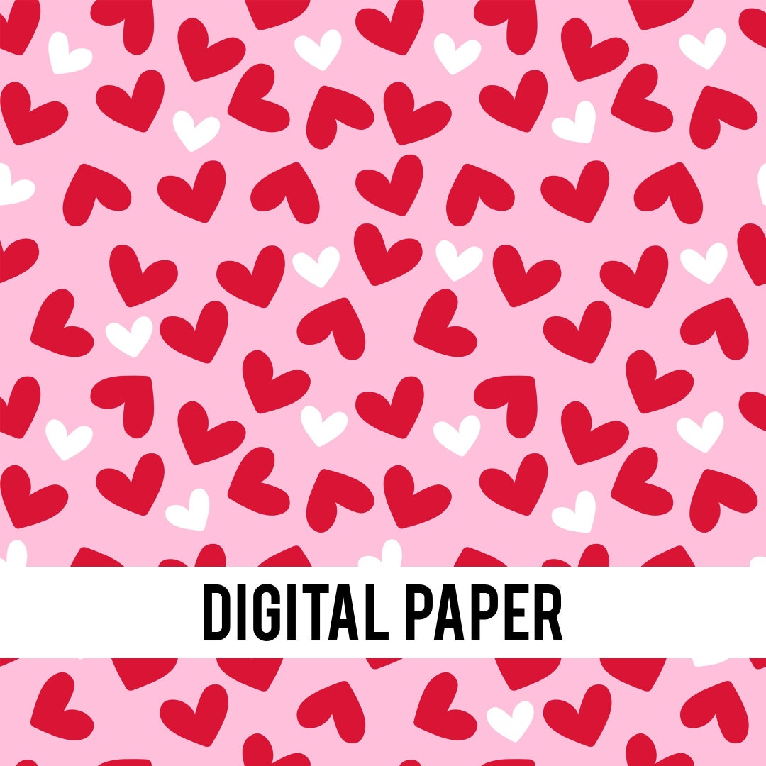 Hearts Digital Paper, Valentines Day Digital Paper, Scrapbook, Hearts ...