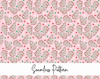 Christmas Tree Cake Seamless Pattern, Pink Christmas Cakes, Christmas ...