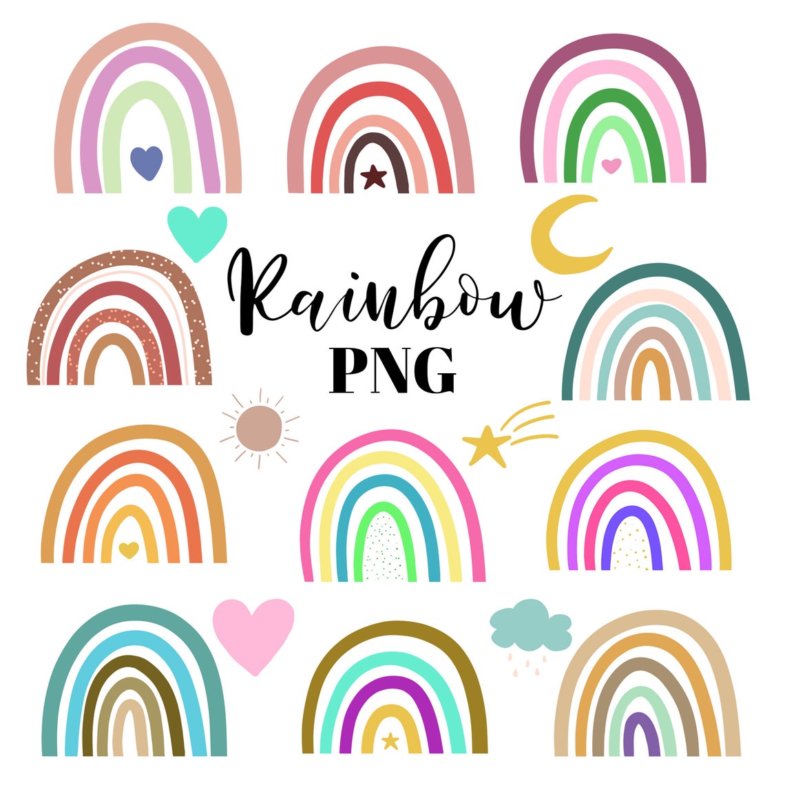 Rainbow Clip Art Boho Rainbow Pastel Rainbow Digital Clip - Etsy