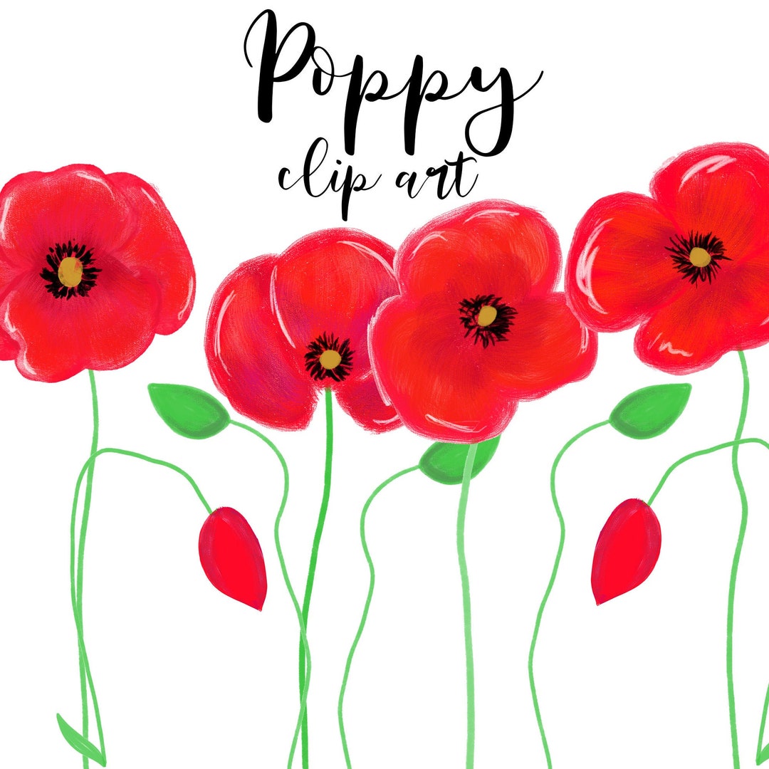 Poppy Clipart, Red Flower, Red Watercolor, Spring, Floral Elements, Red ...