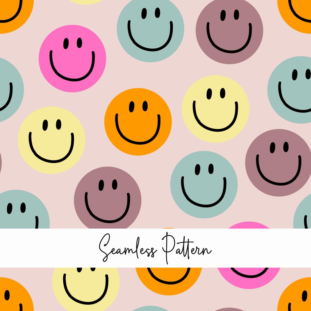Smileface Seamless Pattern, Happy Face Pattern, Scrapbooking, Smile ...