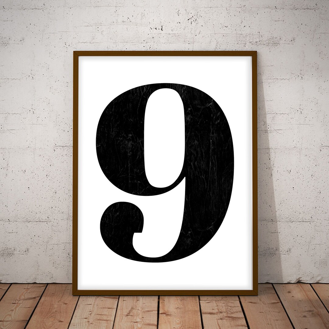 Printable Number 9, Number Nine Poster, Black and White Number ...
