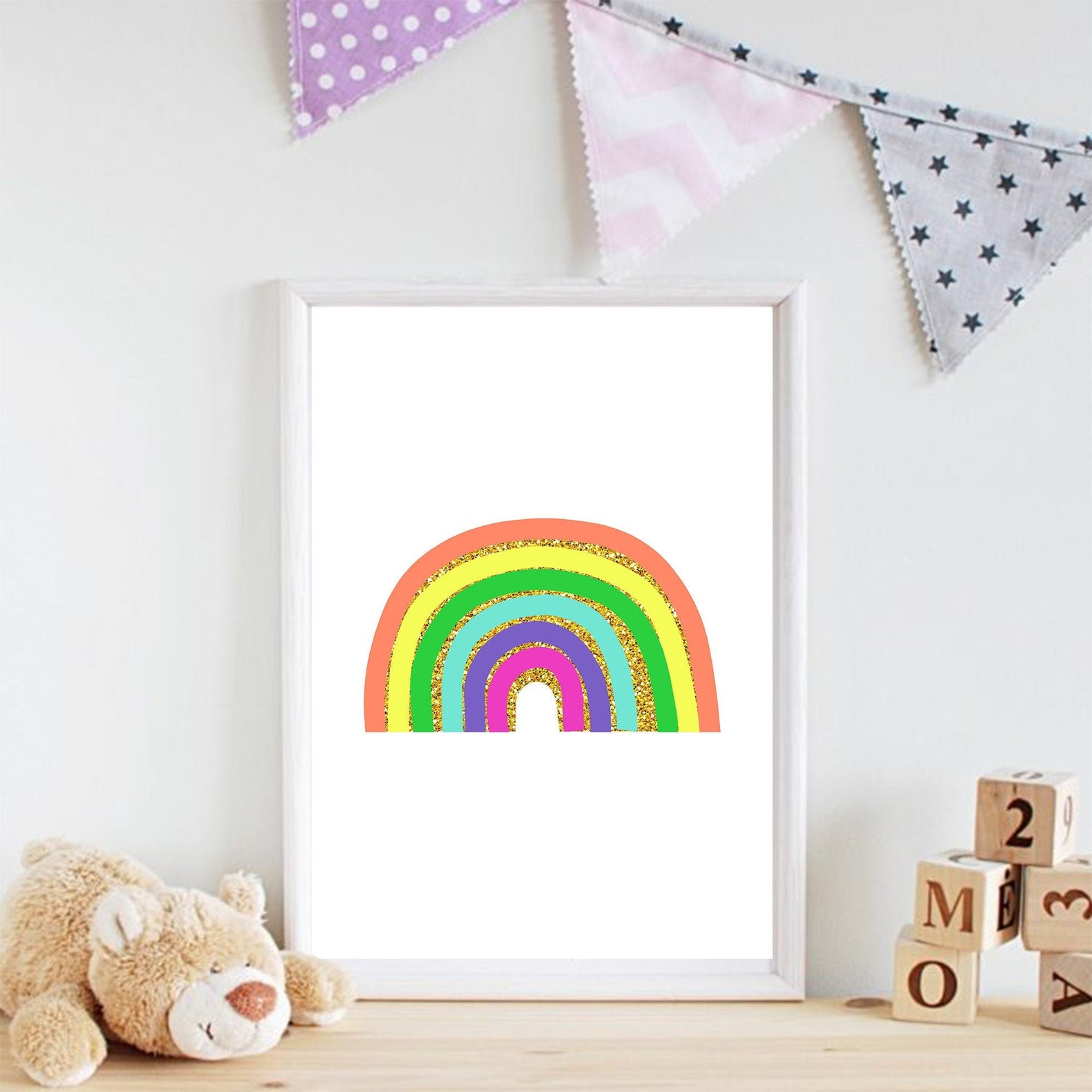 Rainbow Print Printable Rainbow Glitter Rainbow Wall | Etsy