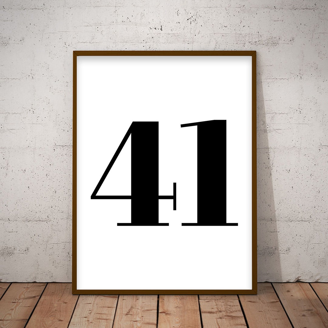 Printable Number 41, Number Forty-one Poster, Black and White Number ...