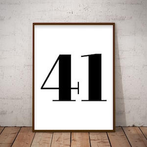 Printable Number 41, Number Forty-one Poster, Black and White Number ...