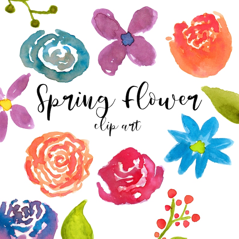 Spring Flowers Watercolor Clipart Branches and Leaves - Etsy