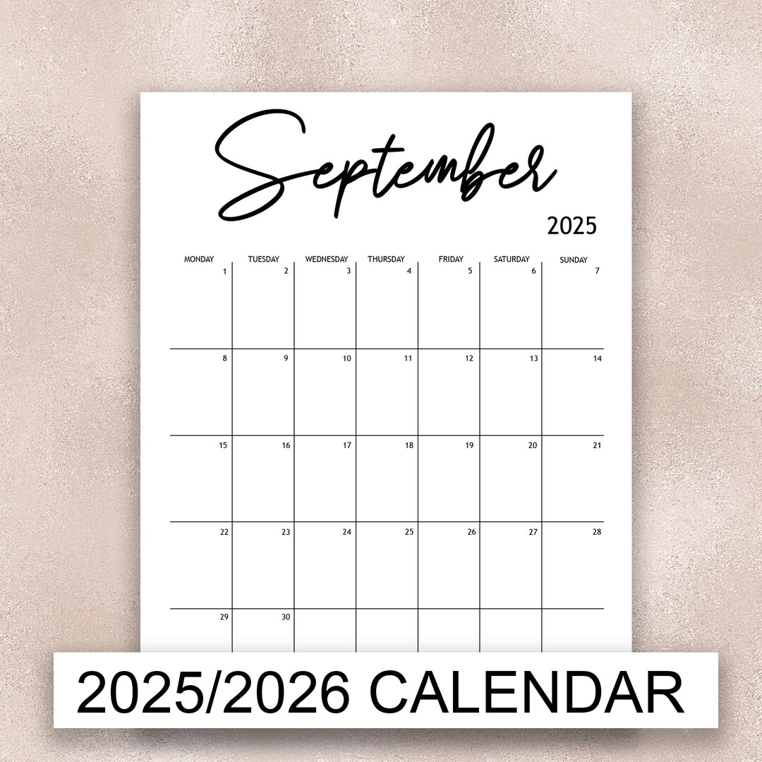 2025 / 2026 Printable Calendar, Monthly Calendar PDF, Letter Size, A4 ...