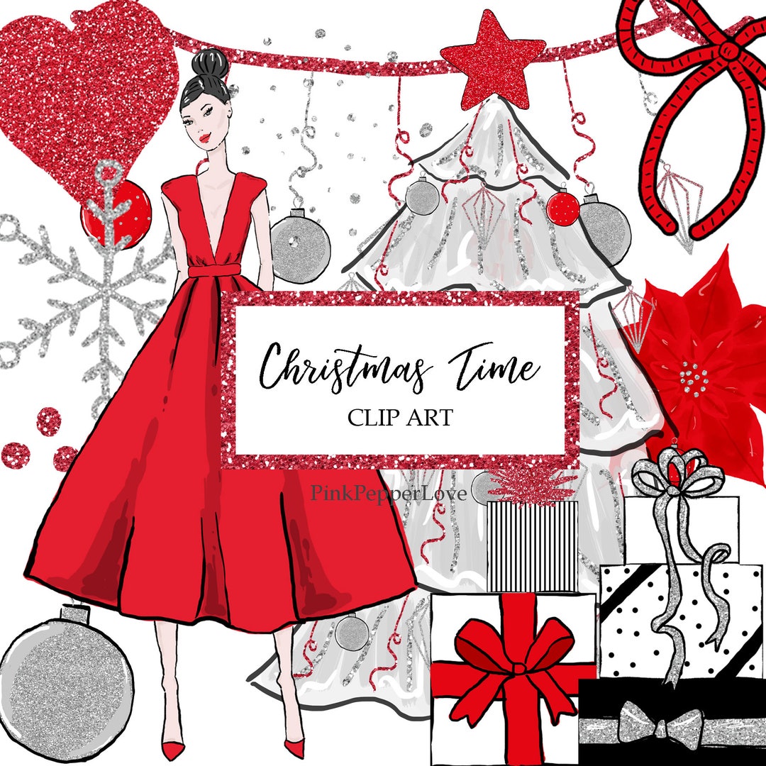 Christmas Clip Art | Girl Illustration Holiday Tree Decoration ...