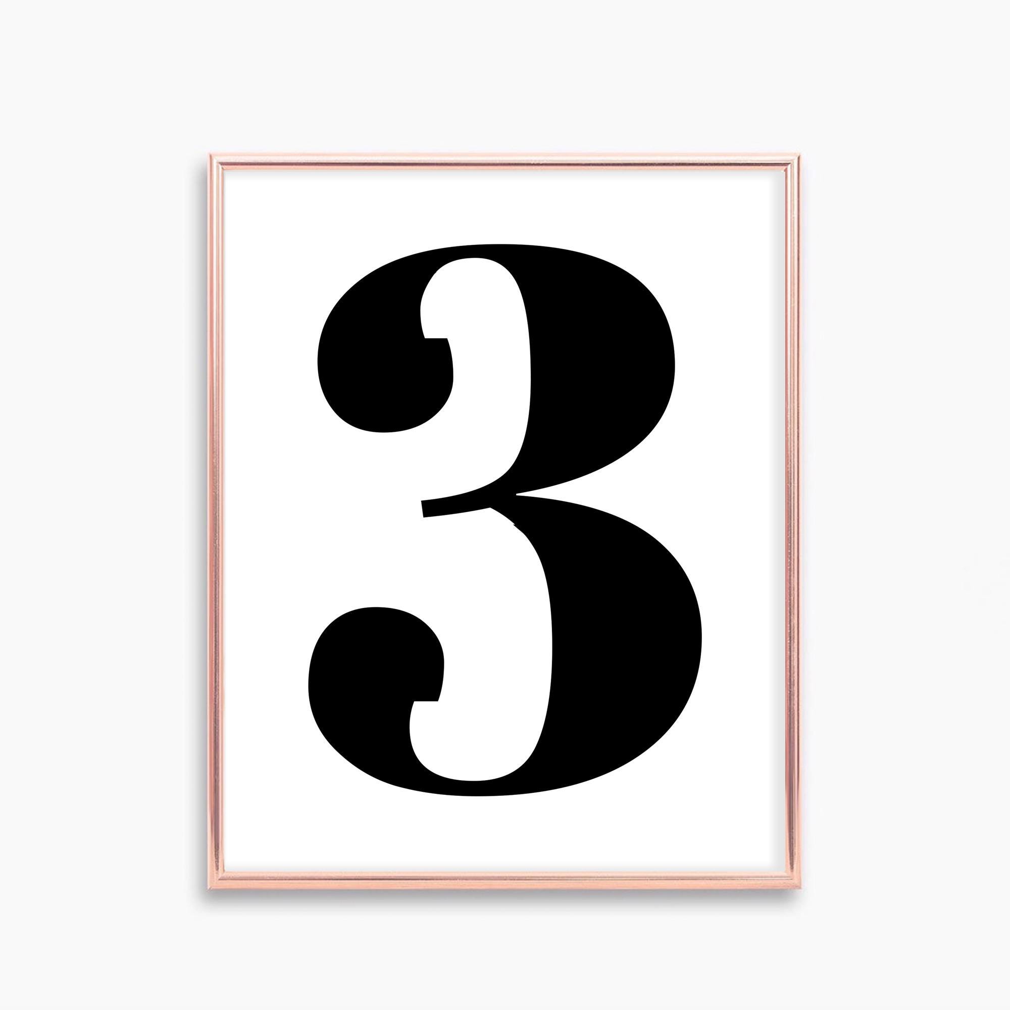 Printable Number 3, Number Three Poster, Black and White Number ...