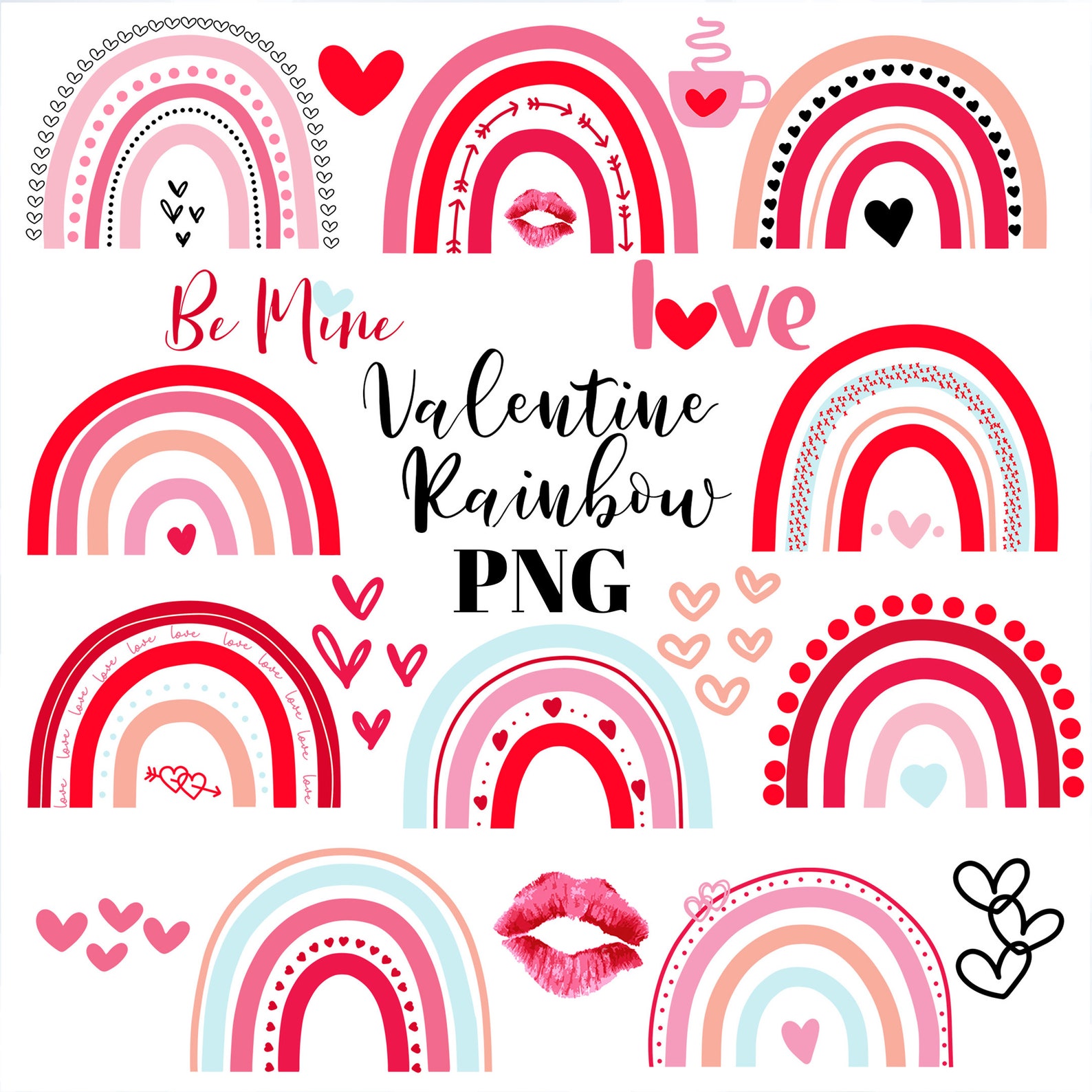 Rainbow Clip Art Valentine Clip Art PNG Rainbow Rainbow | Etsy