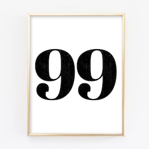 Printable Number 99, Number Nine Poster, Black and White Number ...