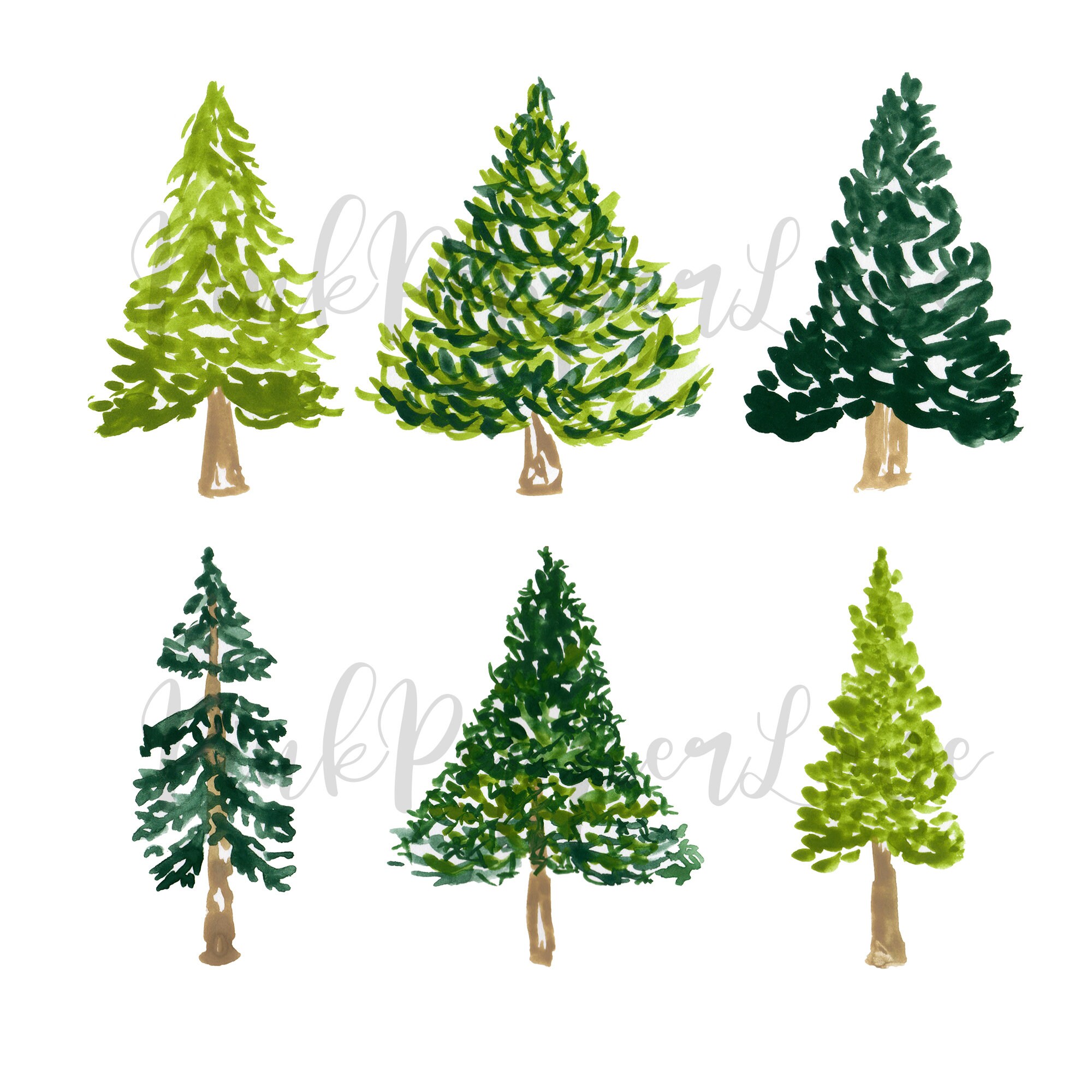 Trees Watercolor Clip Art Tree Clipart Printable Trees Pine - Etsy