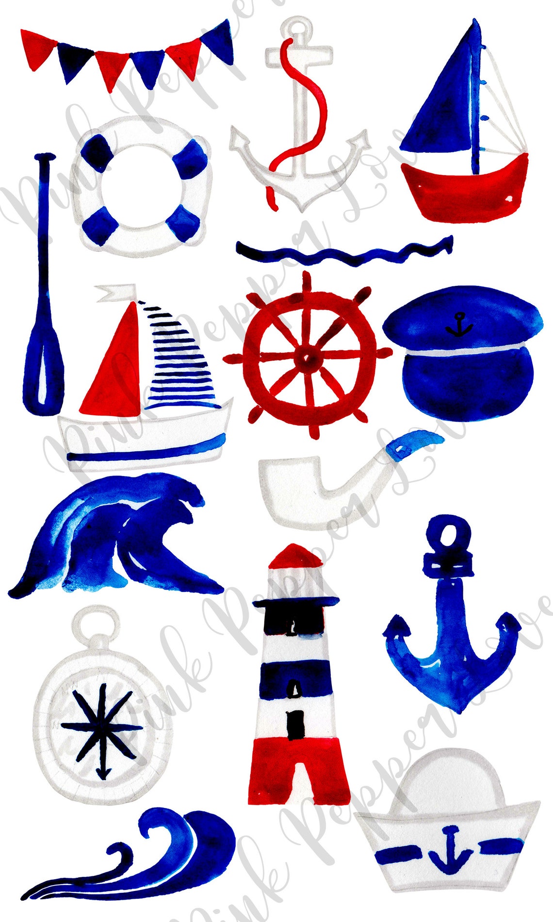 Watercolor Nautical Clipart Sailboat Clipart Lighthouse | Etsy