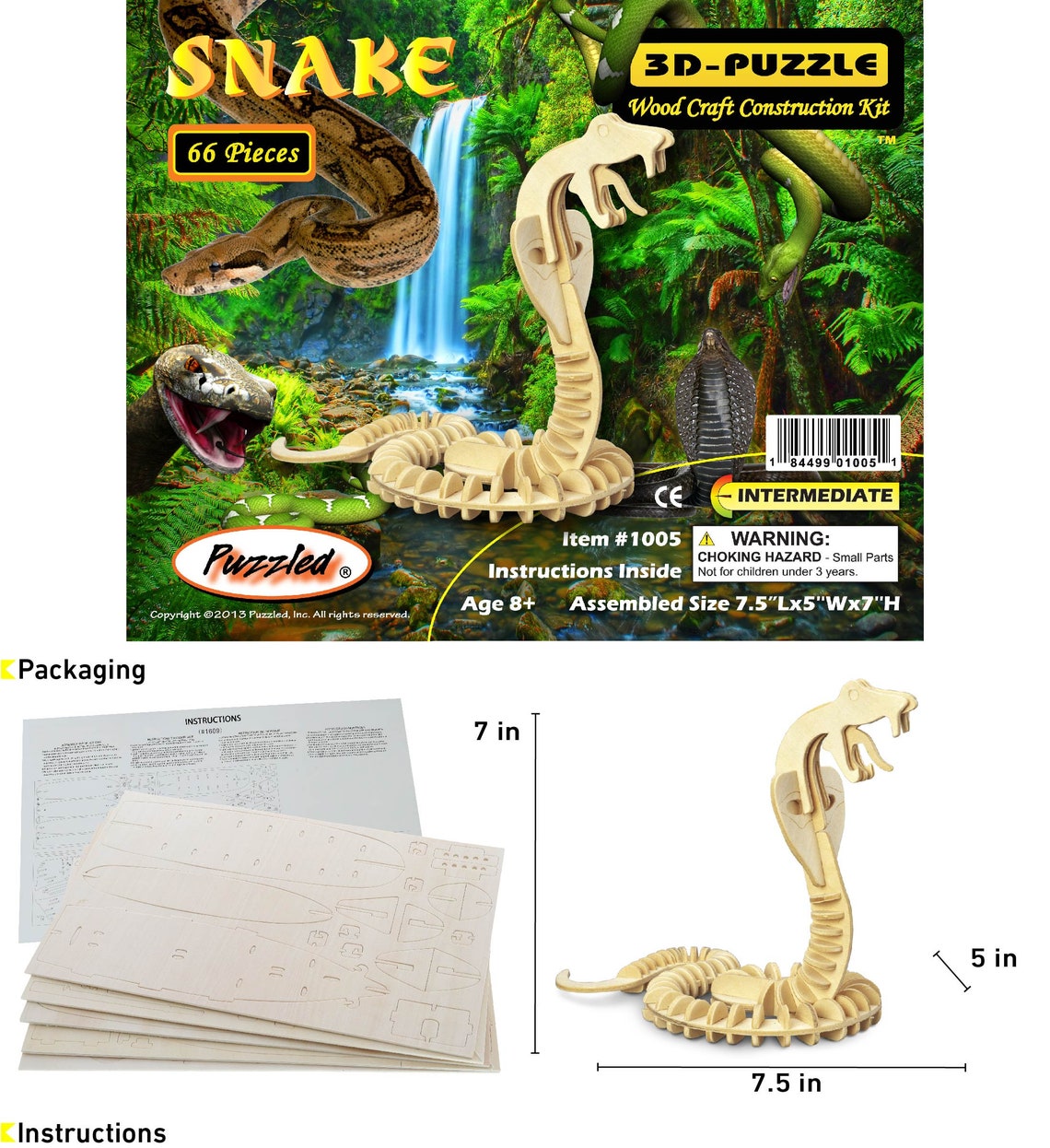 Puzzled 3D Wooden Snake Puzzle Construction Kit for Kids and - Etsy