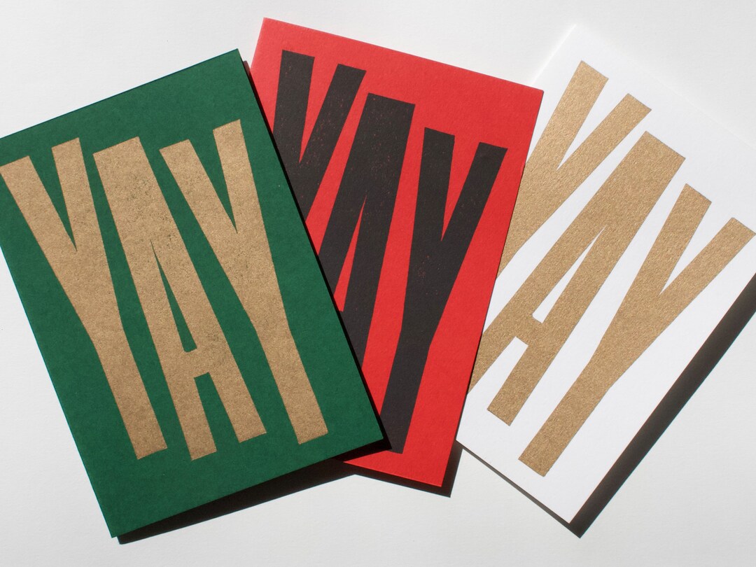 YAY Greetings Card Original Linocut Handmade Print Gold, Red & White ...