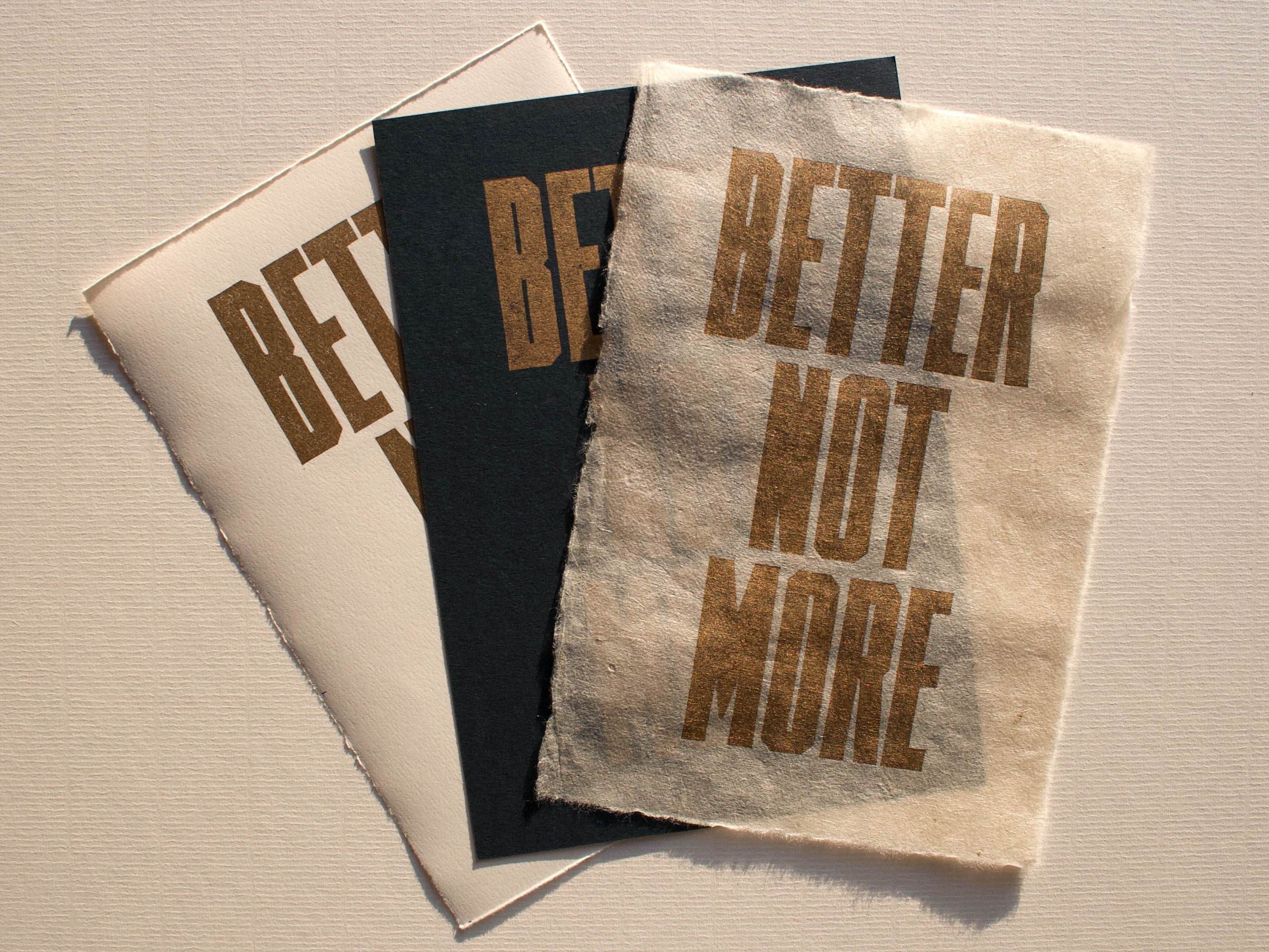 Better Not More Gold Ink Linocut Print A5 black or White Paper - Etsy