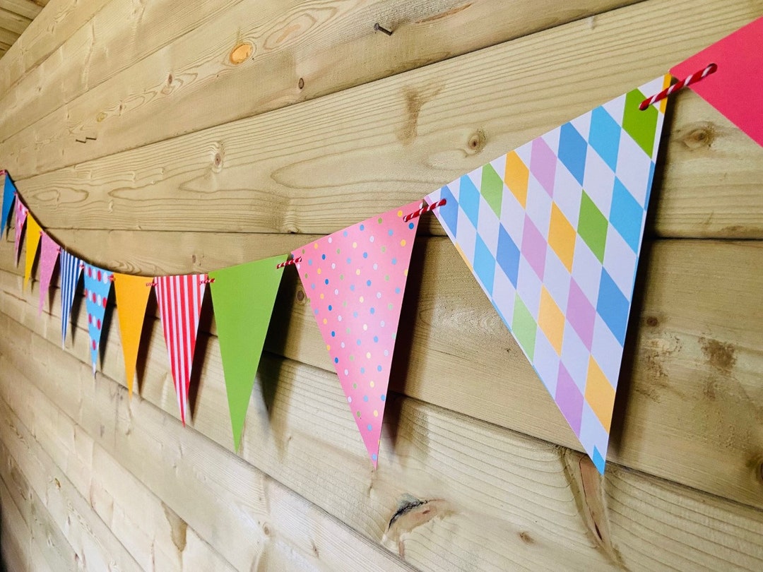 Party Bunting - Double Sided Thick Card Colourful Fun With Diamond ...