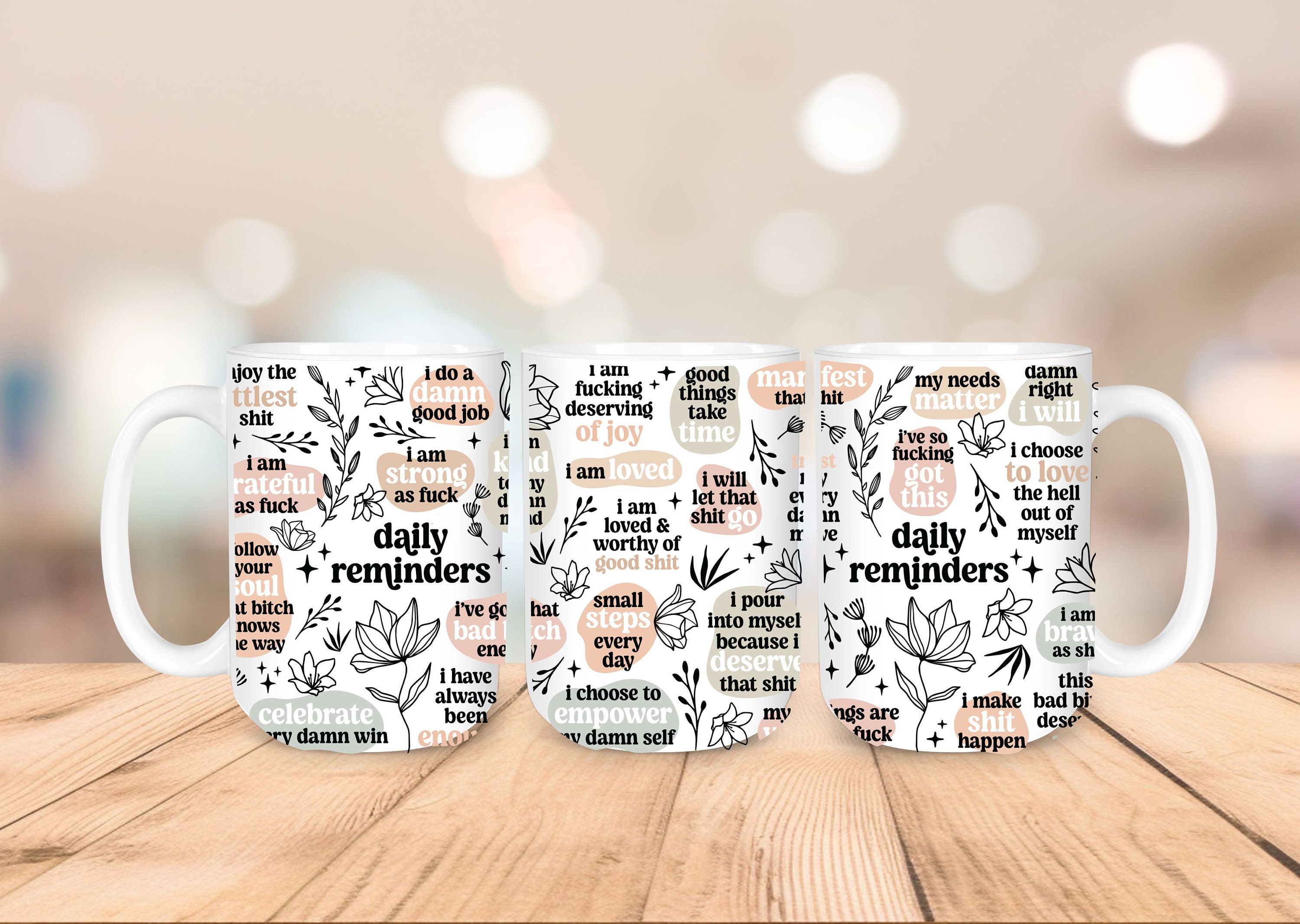 Badass Daily Reminders Mug, Mental Health Mug, Daily Affirmations Mug ...