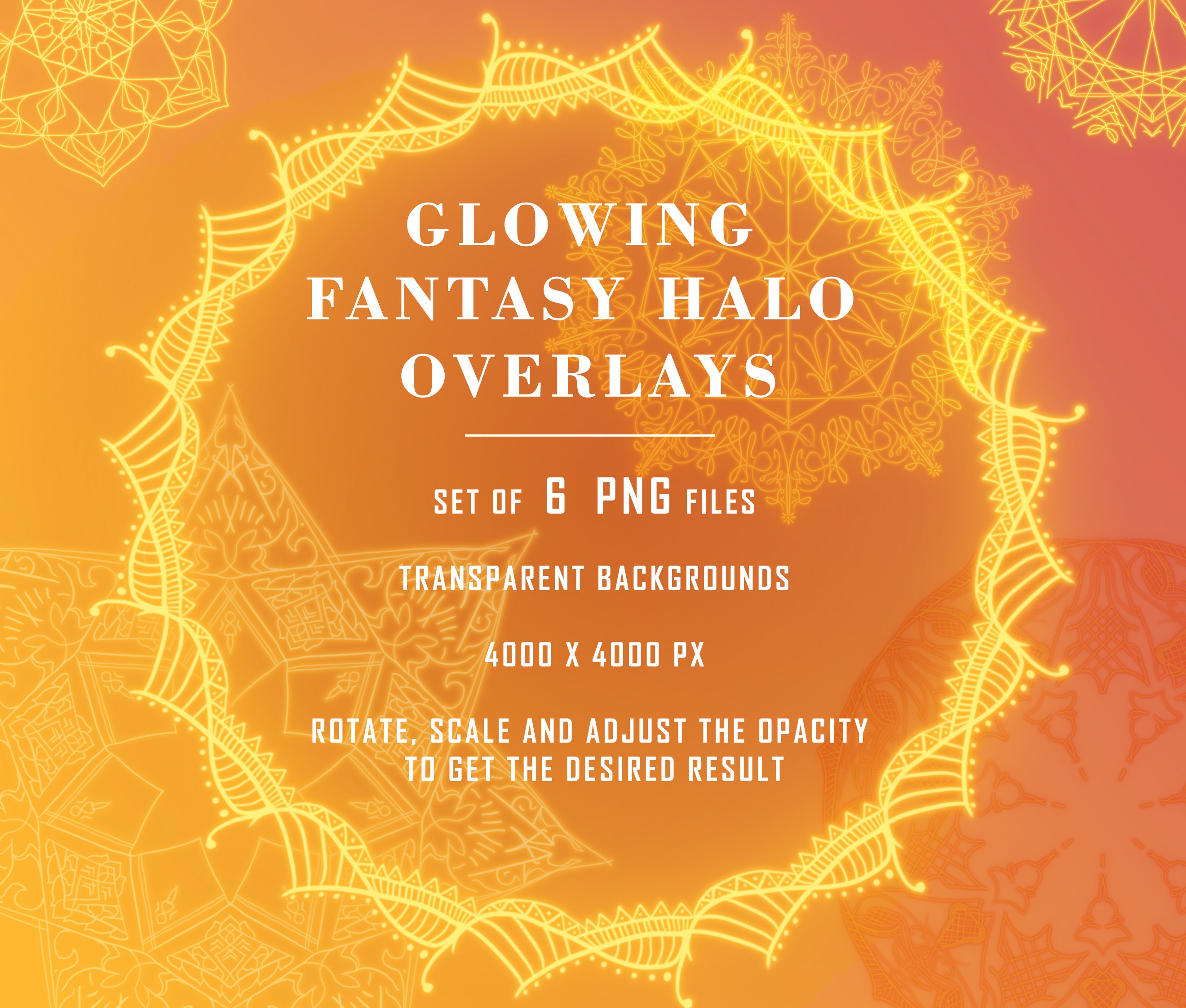 Glowing Fantasy HALO Overlays Gold Yellow | Clip Art PNG Files | Set of ...