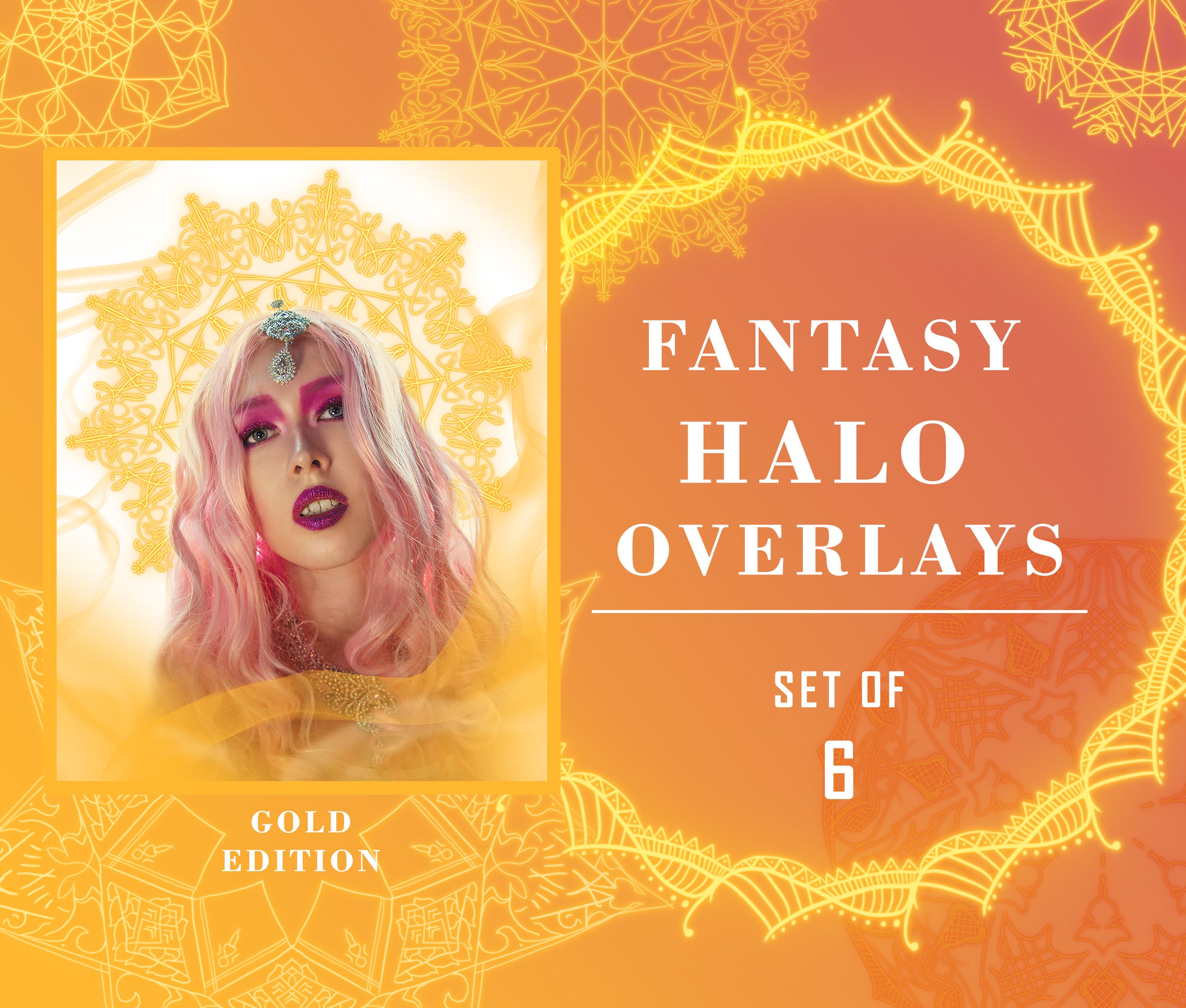 Glowing Fantasy HALO Overlays Gold Yellow | Clip Art PNG Files | Set of ...