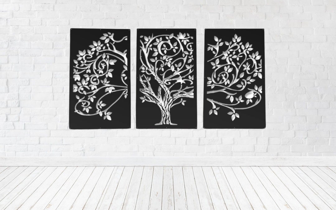Wispy Tree Triptych Metal Privacy Panel Set of 3 | Decorative Aluminum ...