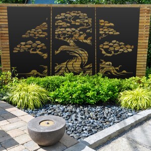 Bonsai Tree Triptych, Privacy Panel, Decorative Screen Set, Outdoor ...