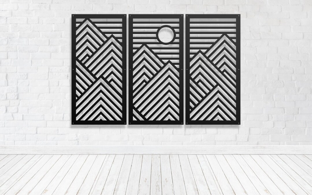 Abstract Mountain Triptych Metal Privacy Panel Set of 3 | Decorative ...
