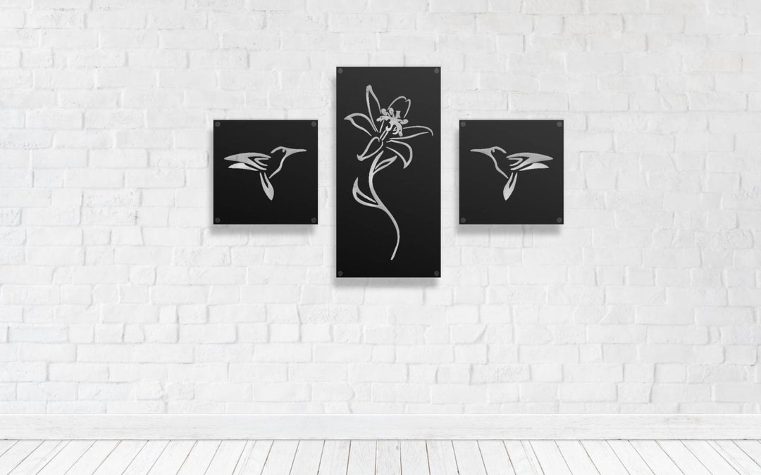 Hummingbird Triptych, Privacy Screen Metal Garden Home Art Fence Decor ...